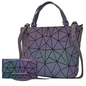 holographic purse geometric purse luminous handbag purse and wallet set for women iridescent shoulder bag reflective purse