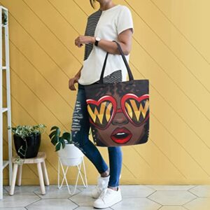 ALAZA Afro African American Woman Large Canvas Tote Bag Shopping Shoulder Handbag with Small Zippered Pocket