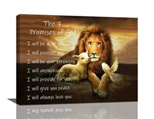 lion of judah wall art lion and lamb canvas painting prints christian gifts religious wall decor the 7 promises of god motivational pictures framed artwork for bedroom living room bathroom 16″x12″