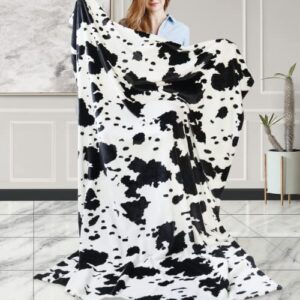 50x60in cow print blanket soft fleece throw blanket warm plush dog blankets lightweight cozy blanket washable home décor cow print throws for adult sofa bed couch bedroom living room dorm room