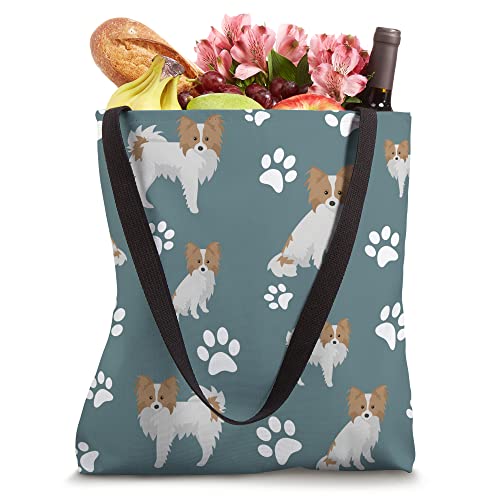 Papillon Dogs Pattern Design with Paw Prints Tote Bag