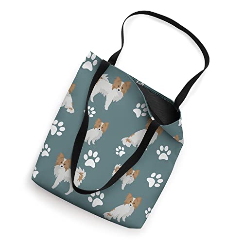 Papillon Dogs Pattern Design with Paw Prints Tote Bag