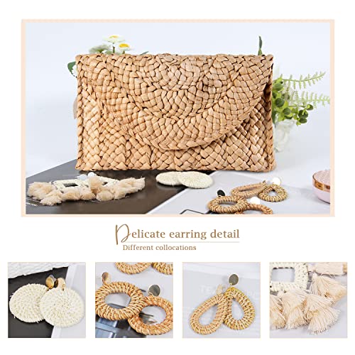 LUI SUI Women's Straw Clutch Purse Summer Purse Bags Woven Straw Shoulder Bags Beach Clutch Purse with Straw Earrings Set