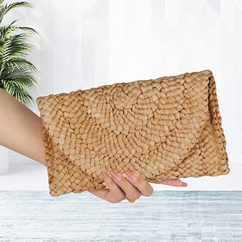 LUI SUI Women's Straw Clutch Purse Summer Purse Bags Woven Straw Shoulder Bags Beach Clutch Purse with Straw Earrings Set