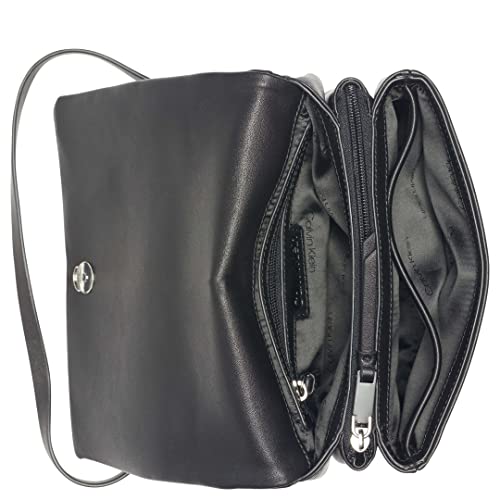 Calvin Klein Penny Triple Compartment Crossbody, Black/Silver,One Size