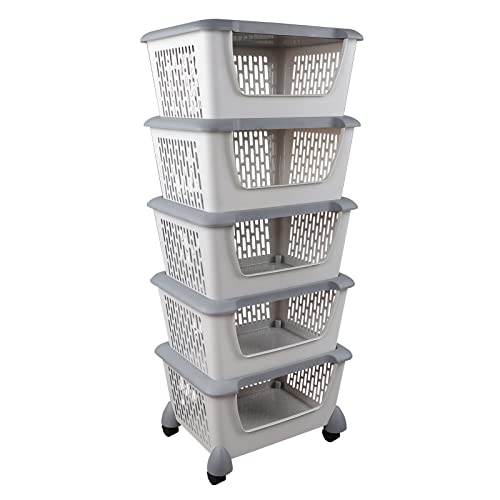 Xyskin Pack of 5 Stacking Storage Basket, Detachable Storage Shelves Bins with Wheels