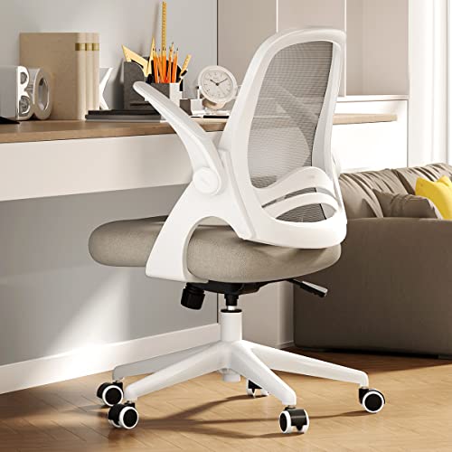 Hbada Home Office Chair Work Desk Chair Comfort Ergonomic Swivel Computer Chair with Flip-up Arms and Adjustable Height, Beige