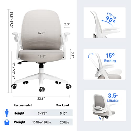 Hbada Home Office Chair Work Desk Chair Comfort Ergonomic Swivel Computer Chair with Flip-up Arms and Adjustable Height, Beige