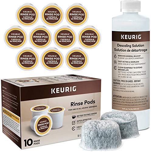 Keurig Descaling and Maintenance Kit by AMC - Includes 14 Ounce Descaling Solution, 10 Keurig Rinse Pods & 2 Replacement Water Filters