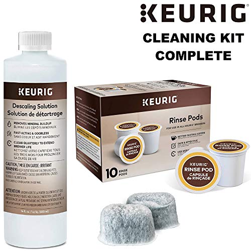 Keurig Descaling and Maintenance Kit by AMC - Includes 14 Ounce Descaling Solution, 10 Keurig Rinse Pods & 2 Replacement Water Filters