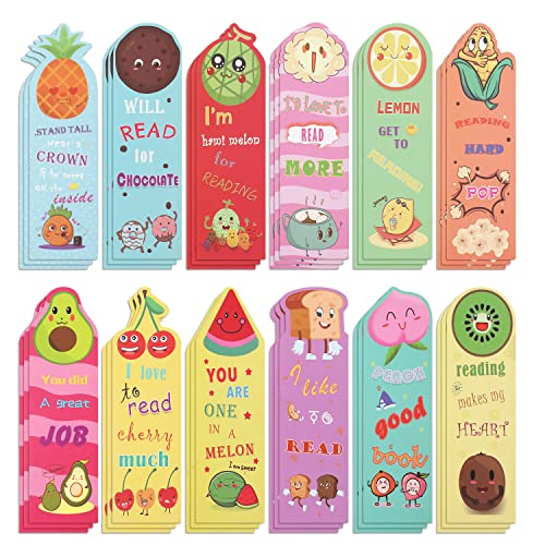 36pcs Scented Bookmarks Fruit Scratch, Sniff Bookmarks Fruit Cute Fun Bookmarks for Kids Students Teens Food Lovers Classroom Home School DIY Craft Reading Scrapbook (12 Styles)