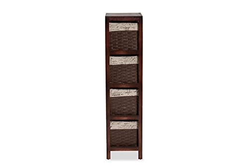 Baxton Studio Bosley Modern French Inspired Walnut Brown Finished Wood 4-Basket Storage Unit, Dark Brown/Beige