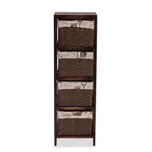 Baxton Studio Bosley Modern French Inspired Walnut Brown Finished Wood 4-Basket Storage Unit, Dark Brown/Beige