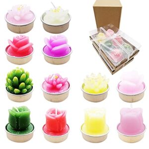 12 Pieces Flower Tealight Candles Cactus Candles Succulent Tea Lights Candle Fancy Plant Candle for Decorative Party Favor