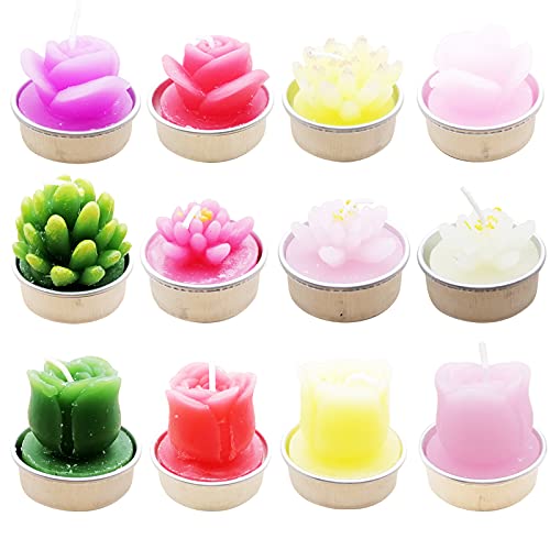 12 Pieces Flower Tealight Candles Cactus Candles Succulent Tea Lights Candle Fancy Plant Candle for Decorative Party Favor