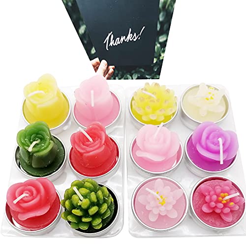 12 Pieces Flower Tealight Candles Cactus Candles Succulent Tea Lights Candle Fancy Plant Candle for Decorative Party Favor