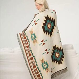 Haowenuan Native American Decor Native Throw Blanket,Aztec Blanket Aztec Throw Blanket,Western Decor Western Blanket Throw, Boho Throw Blanket Bohemian,Beige Turqoise Wall Tapestry,50 * 70