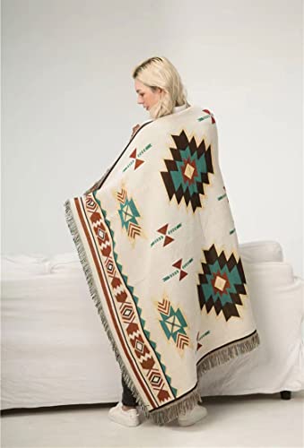 Haowenuan Native American Decor Native Throw Blanket,Aztec Blanket Aztec Throw Blanket,Western Decor Western Blanket Throw, Boho Throw Blanket Bohemian,Beige Turqoise Wall Tapestry,50 * 70