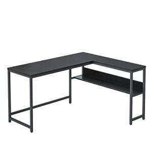 CubiCubi L Shaped Desk, 55.1 inch Corner Computer Desk with Storage Shelves, Study Writing Table Workstation with Open Shelves for Home Office, Black