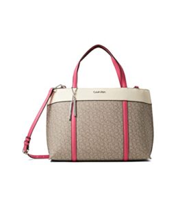 calvin klein gillian satchel almond/taupe/pink flambe one size