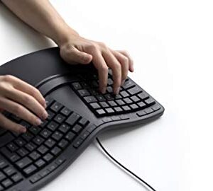 Microsoft Ergonomic Keyboard - Black. Wired, Comfortable, Ergonomic Keyboard with Cushioned Wrist and Palm Support. Split Keyboard. Dedicated Office Key.