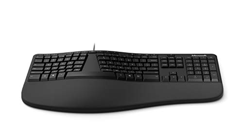 Microsoft Ergonomic Keyboard - Black. Wired, Comfortable, Ergonomic Keyboard with Cushioned Wrist and Palm Support. Split Keyboard. Dedicated Office Key.