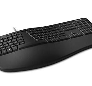 Microsoft Ergonomic Keyboard - Black. Wired, Comfortable, Ergonomic Keyboard with Cushioned Wrist and Palm Support. Split Keyboard. Dedicated Office Key.