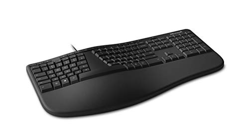 Microsoft Ergonomic Keyboard - Black. Wired, Comfortable, Ergonomic Keyboard with Cushioned Wrist and Palm Support. Split Keyboard. Dedicated Office Key.