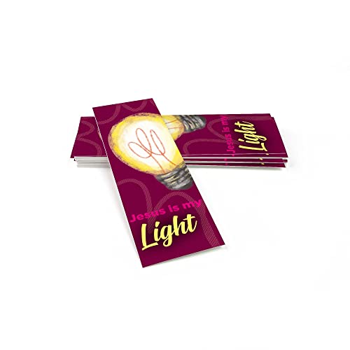 Jesus is My Light, John 8:12, Bulk Pack of 25 Christian Bookmarks for Kids, Childrens Bible Verse Book Markers, Sunday School Prizes with Memory Verses, Scripture Gifts for Kids & Youth