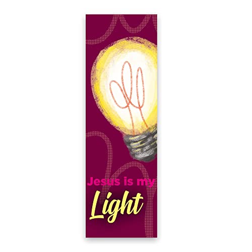 Jesus is My Light, John 8:12, Bulk Pack of 25 Christian Bookmarks for Kids, Childrens Bible Verse Book Markers, Sunday School Prizes with Memory Verses, Scripture Gifts for Kids & Youth