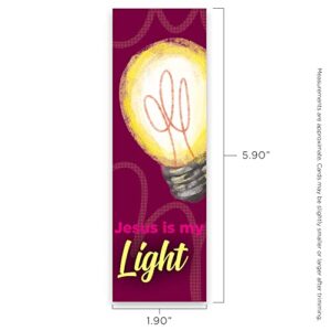 Jesus is My Light, John 8:12, Bulk Pack of 25 Christian Bookmarks for Kids, Childrens Bible Verse Book Markers, Sunday School Prizes with Memory Verses, Scripture Gifts for Kids & Youth