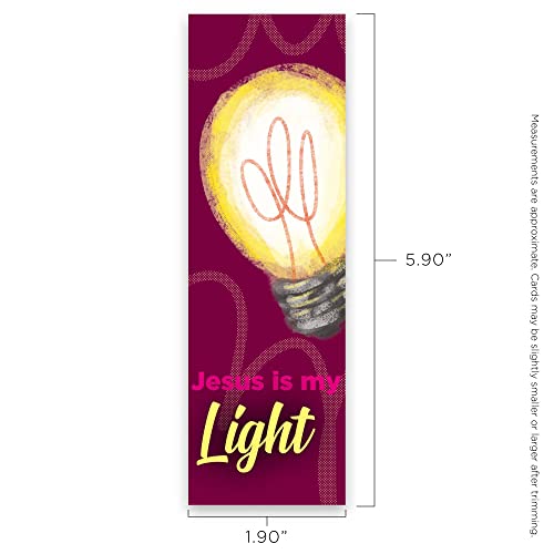 Jesus is My Light, John 8:12, Bulk Pack of 25 Christian Bookmarks for Kids, Childrens Bible Verse Book Markers, Sunday School Prizes with Memory Verses, Scripture Gifts for Kids & Youth