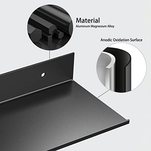 LAIGOO 2 Pcs Black Wall Shelves Bathroom Organizer, 2 Wall Mounted Bathroom Floating Shelves, Picture Display Ledge, Space Aluminum, Bathroom Shower Shelves (15.75+15.75 Inch)