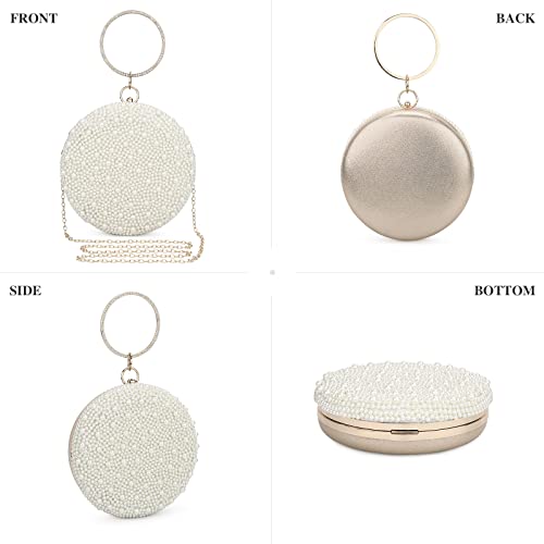 UBORSE Round Pearls Clutch Evening Bags for Women Formal Rhinestones Bridal Wedding Clutch Purse Prom Cocktail Party Handbags (One Size, Pearl White)