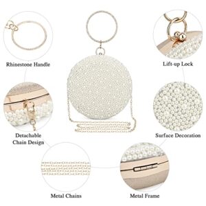 UBORSE Round Pearls Clutch Evening Bags for Women Formal Rhinestones Bridal Wedding Clutch Purse Prom Cocktail Party Handbags (One Size, Pearl White)