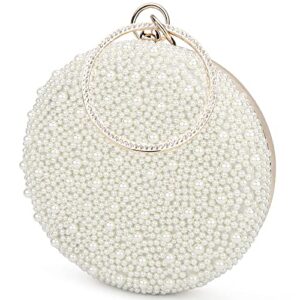 UBORSE Round Pearls Clutch Evening Bags for Women Formal Rhinestones Bridal Wedding Clutch Purse Prom Cocktail Party Handbags (One Size, Pearl White)