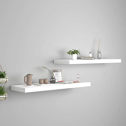 INLIFE 2pc Picture Frame Ledge Shelves MDF Wall Mounted Floating Shelves for Display,Storage Storage Shelves for Living Room,Bedroom,Office White 31.5"x9.3"x1.5"(LxWxH)