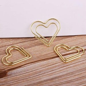 12pcs paper clips heart shape paperclips metal document clips for school office bookmark marking organizing clip stationery supplies(golden)