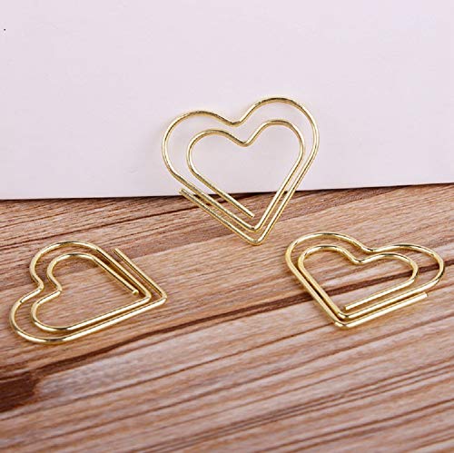 12Pcs Paper Clips Heart Shape PaperClips Metal Document Clips for School Office Bookmark Marking Organizing Clip Stationery Supplies(Golden)