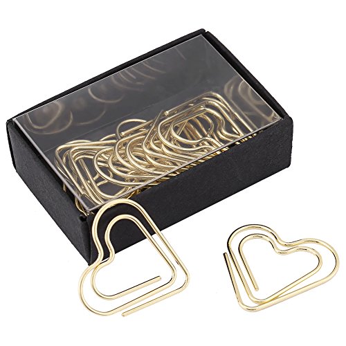 12Pcs Paper Clips Heart Shape PaperClips Metal Document Clips for School Office Bookmark Marking Organizing Clip Stationery Supplies(Golden)