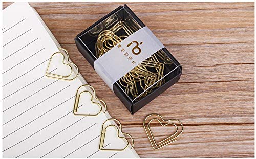 12Pcs Paper Clips Heart Shape PaperClips Metal Document Clips for School Office Bookmark Marking Organizing Clip Stationery Supplies(Golden)