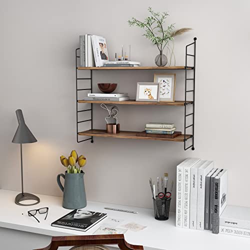 MIOCASA Floating Shelves Rustic Wood Wall Shelves Adjustable Metal Frame Decorative Hanging Storage Shelves for Bathroom, Living Room, Bedroom, Kitchen, Office 24 Inch (24 in)