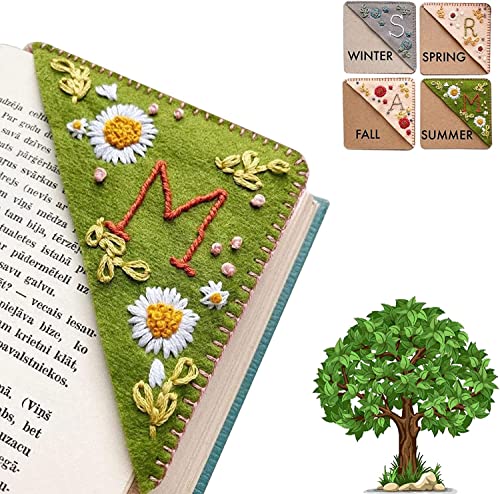 26 Letters Personalized Hand Embroidered Corner Bookmark, Felt Triangle Page Stitched Corner Handmade Bookmark,Unique Cute Flower Letter Embroidery Bookmarks Accessories for Book Lovers (C, Summer)