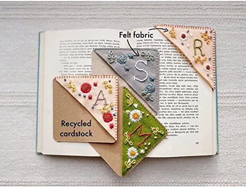 26 Letters Personalized Hand Embroidered Corner Bookmark, Felt Triangle Page Stitched Corner Handmade Bookmark,Unique Cute Flower Letter Embroidery Bookmarks Accessories for Book Lovers (C, Summer)