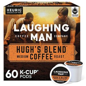 laughing man hugh’s blend, single-serve keurig k-cup pods, medium roast coffee, 60 count, 10 count (pack of 6)