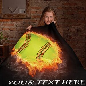 LUHAH Softball Blanket, Custom Throw Blanket with Name, Personalized Holiday Present Flannel Blanket for Home Decor, 60"x80"