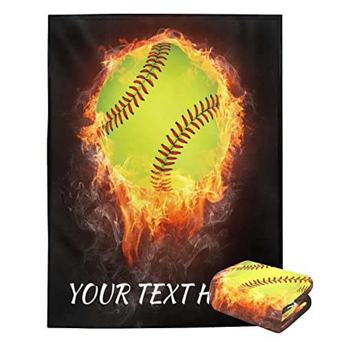 LUHAH Softball Blanket, Custom Throw Blanket with Name, Personalized Holiday Present Flannel Blanket for Home Decor, 60"x80"