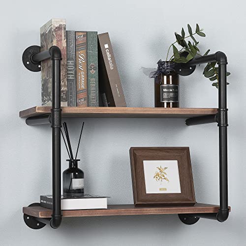 TEDIDUWA Industrial Shelf Wall Mounted, 24in Industrial Pipe Shelving for Wall, 2 Tier Industrial Wall Shelf for Farmhouse Kitchen Bar Shelving and Bathroom, DIY Industrial Pipe Shelf