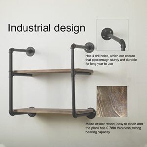 TEDIDUWA Industrial Shelf Wall Mounted, 24in Industrial Pipe Shelving for Wall, 2 Tier Industrial Wall Shelf for Farmhouse Kitchen Bar Shelving and Bathroom, DIY Industrial Pipe Shelf