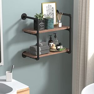 TEDIDUWA Industrial Shelf Wall Mounted, 24in Industrial Pipe Shelving for Wall, 2 Tier Industrial Wall Shelf for Farmhouse Kitchen Bar Shelving and Bathroom, DIY Industrial Pipe Shelf